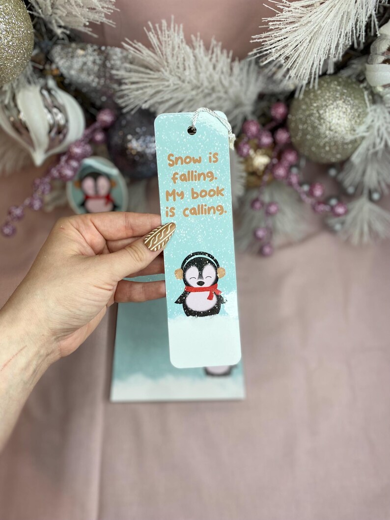 Winter Penguin Bookmark With Tassel, “snow is Falling, My Book is ...