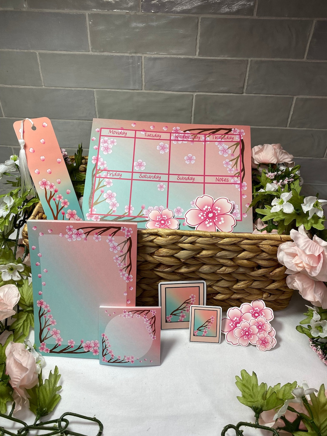 Cherry Blossom Stationery Set, Cute Sticky Notes, Floral Notepad ...