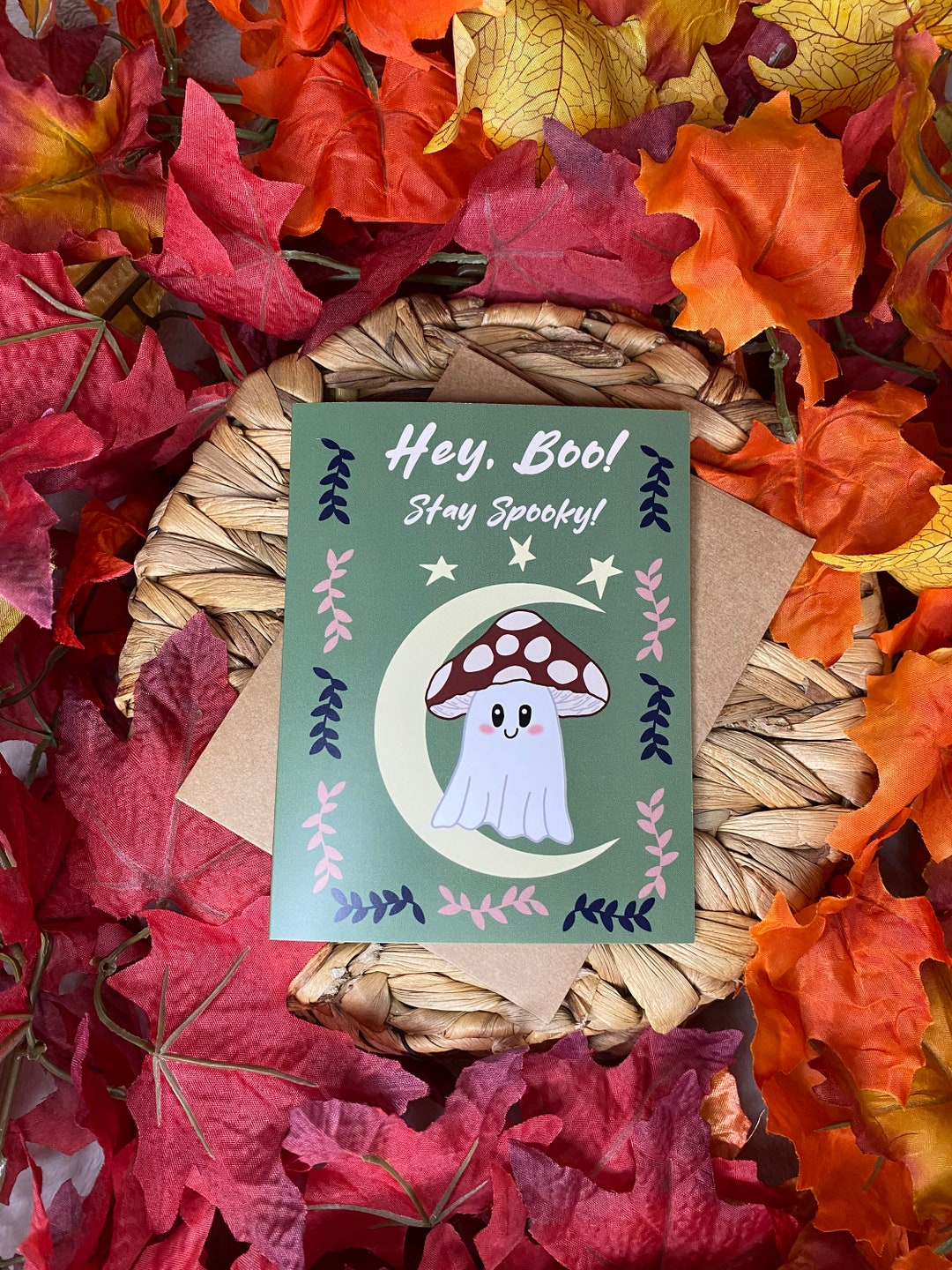 Ghost Mushroom Greeting Card, Hey Boo Stay Spooky, A2 Halloween Card ...