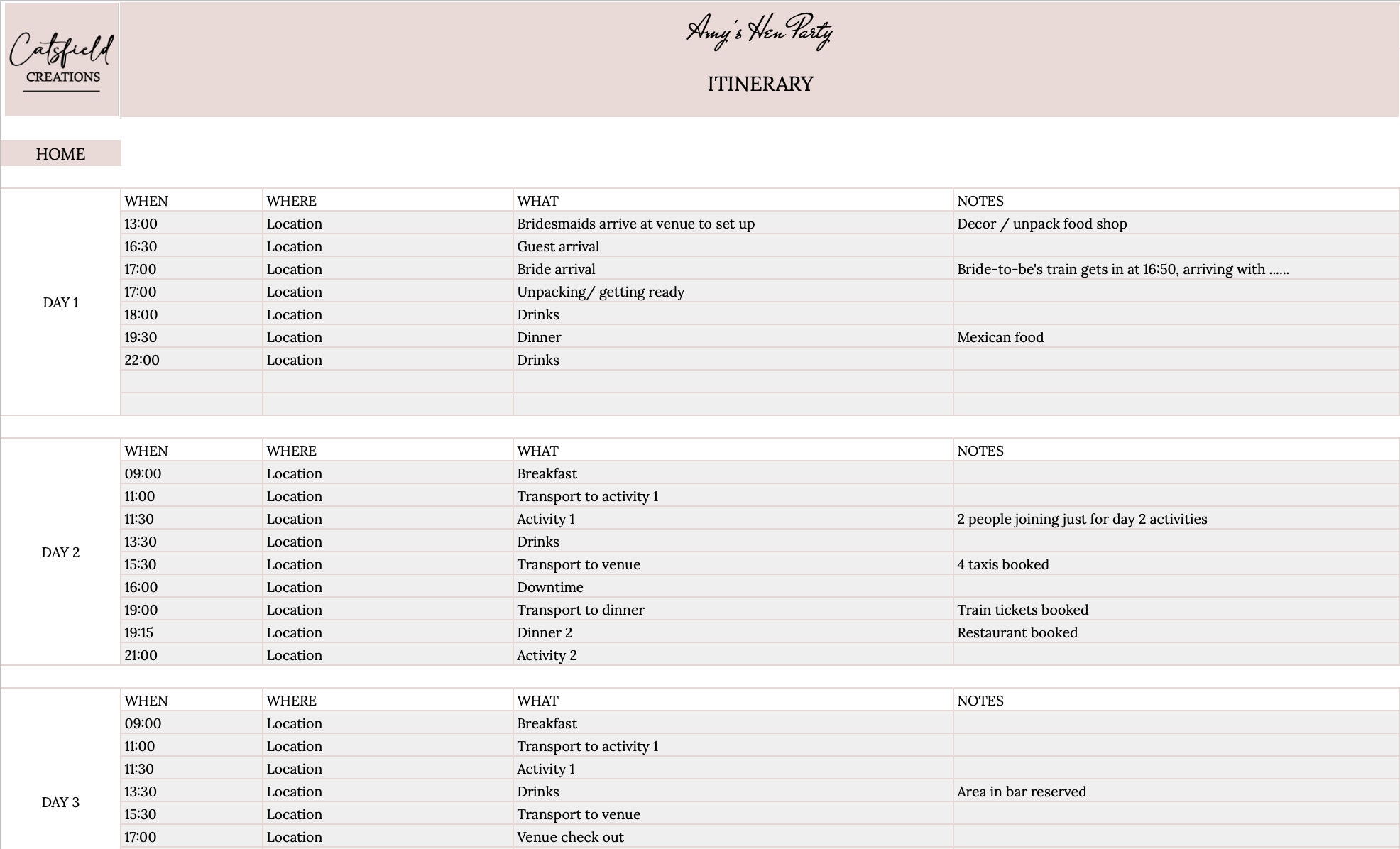 Hen Party Planning Spreadsheet, Digital Hen Party Planner, Hen Do ...