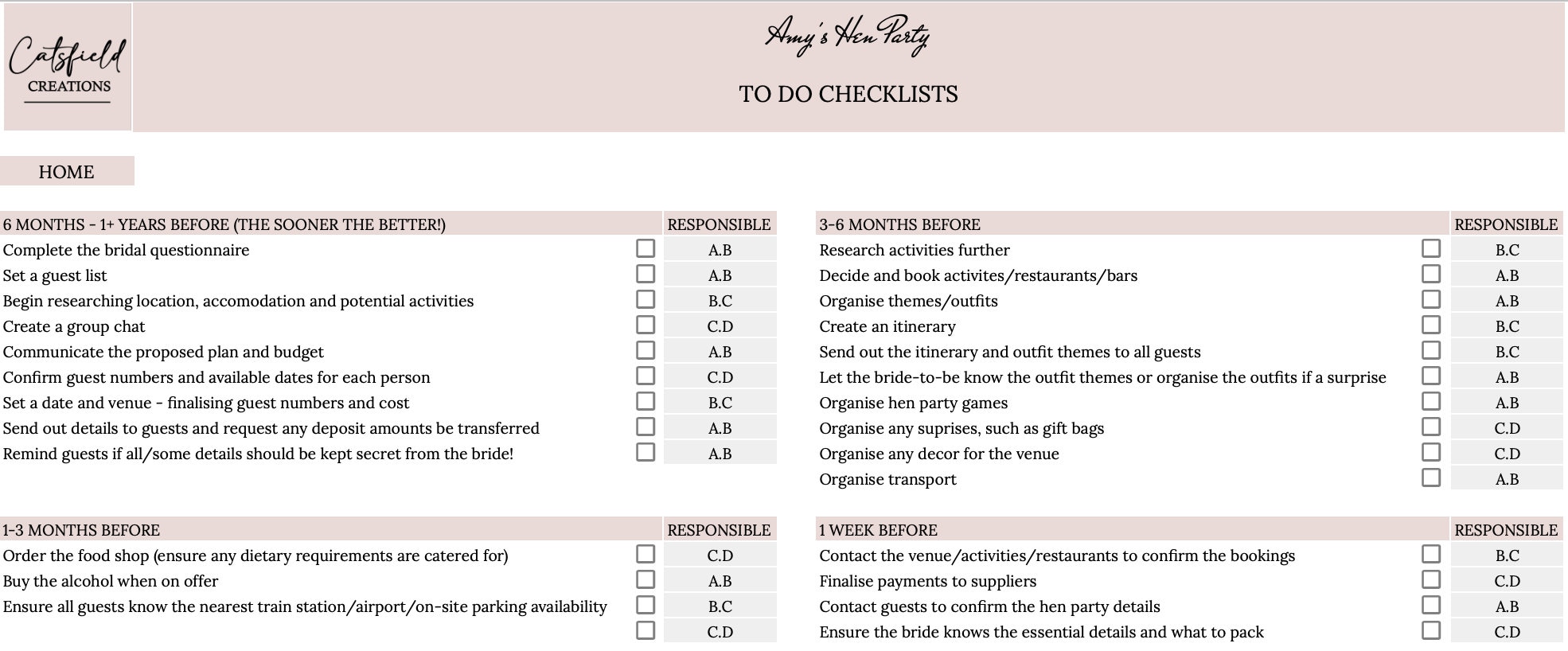 Hen Party Planning Spreadsheet, Digital Hen Party Planner, Hen Do ...