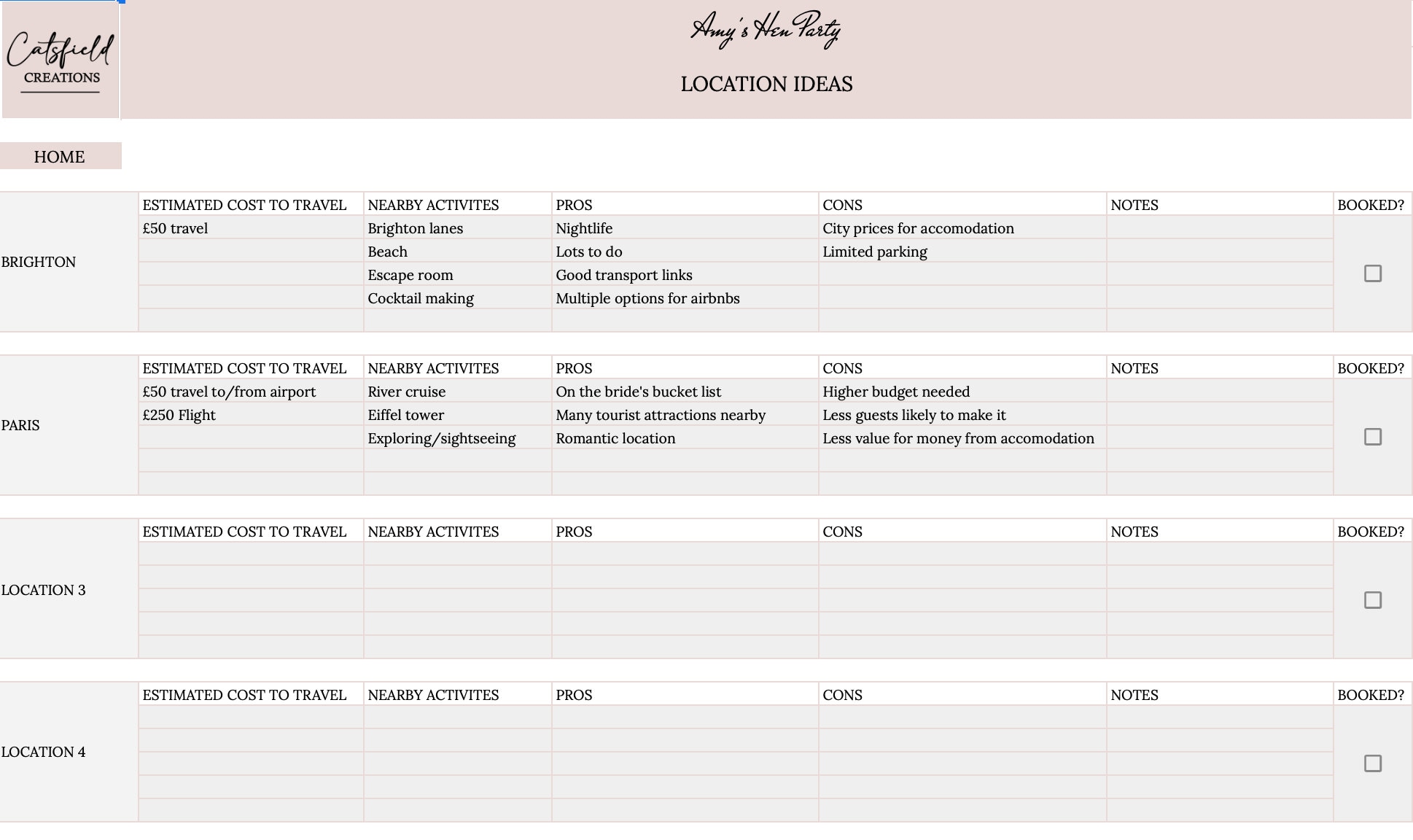 Hen Party Planning Spreadsheet, Digital Hen Party Planner, Hen Do ...