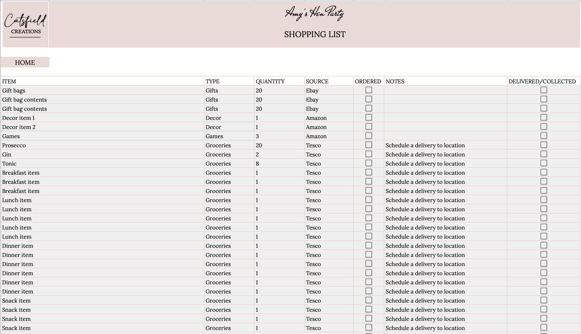 Hen Party Planning Spreadsheet, Digital Hen Party Planner, Hen Do ...