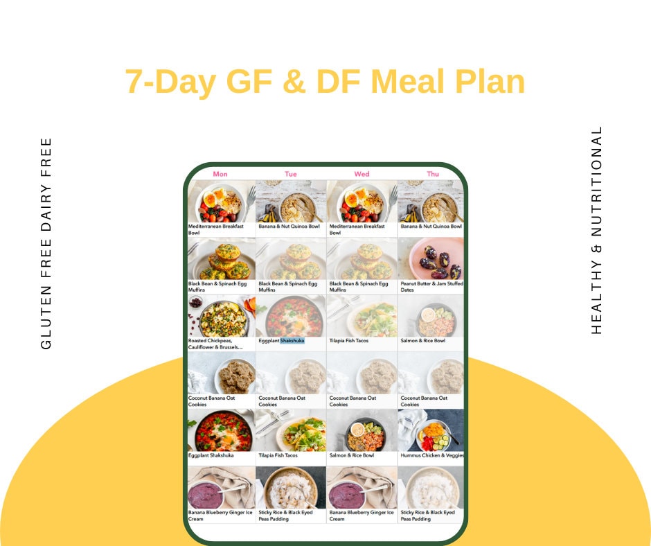 7-day Gluten Free & Dairy Free Meal Plan Lactose Intolerance Gluten ...