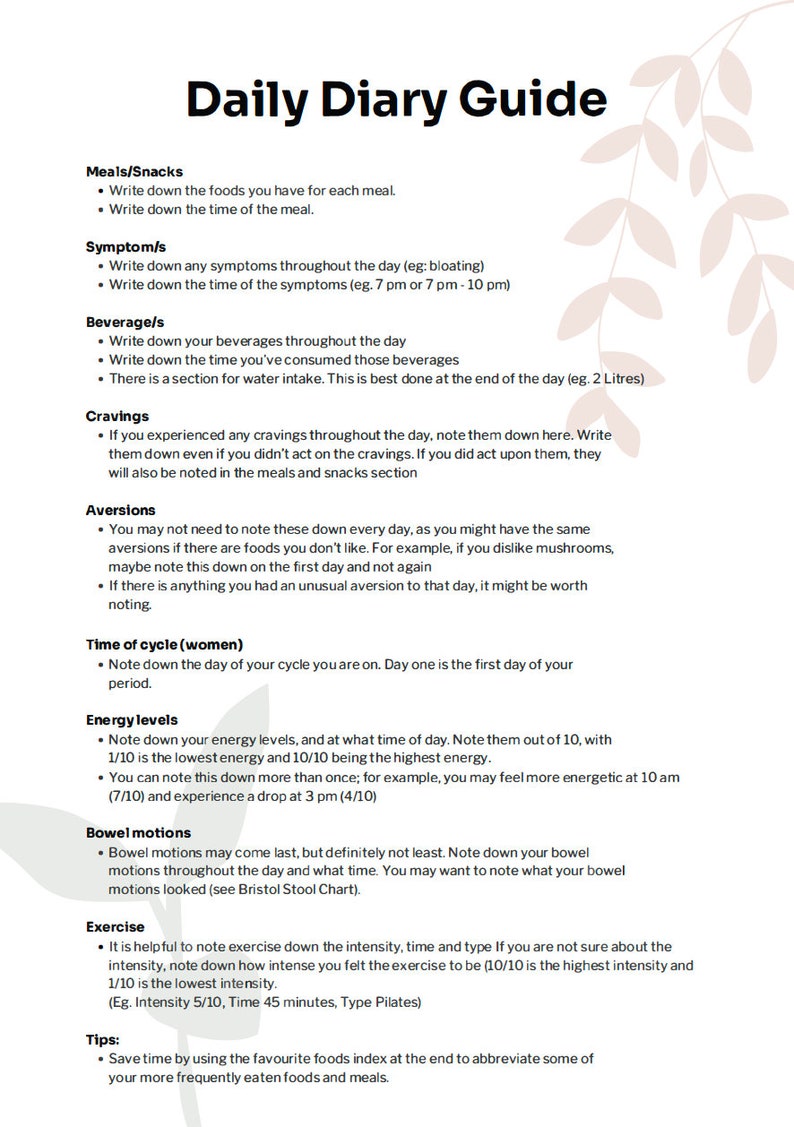 Food & Symptom Diary | Food Journal | Symptom Tracker | Food ...