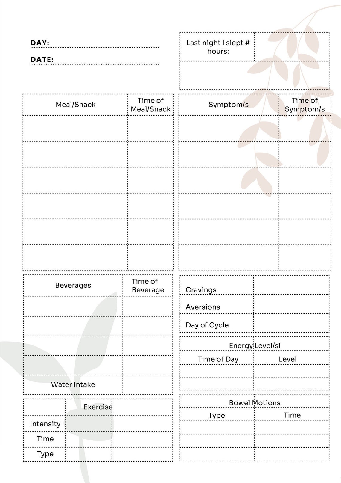 Food & Symptom Diary | Food Journal | Symptom Tracker | Food ...