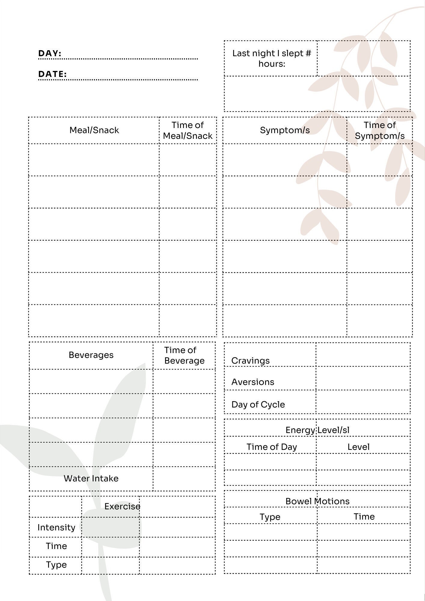 Food & Symptom Diary | Food Journal | Symptom Tracker | Food ...