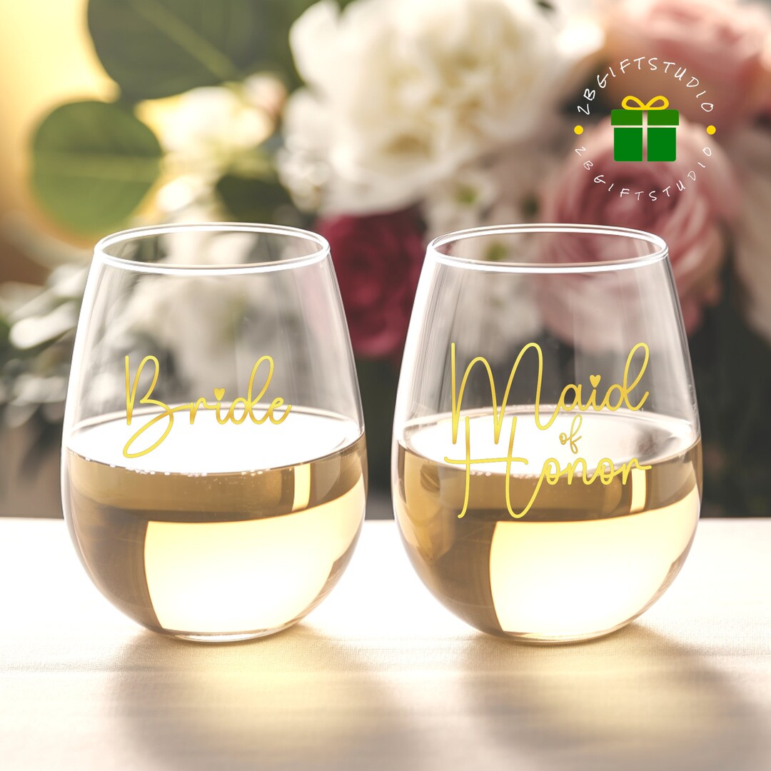 Bride Maid of Honor Wine Glasses, Personalized Stemless Wine Glass ...