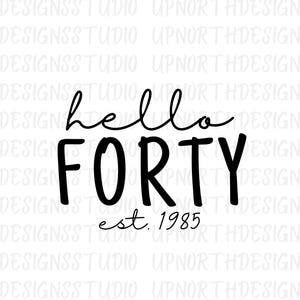 Hello Forty - Est. 1985 Birthday SVG/PNG Digital Design - Etsy