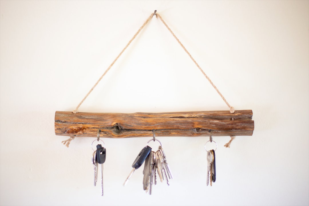 Rustic Wooden Key Holder for Wall | Handmade, English Oak & Brass ...