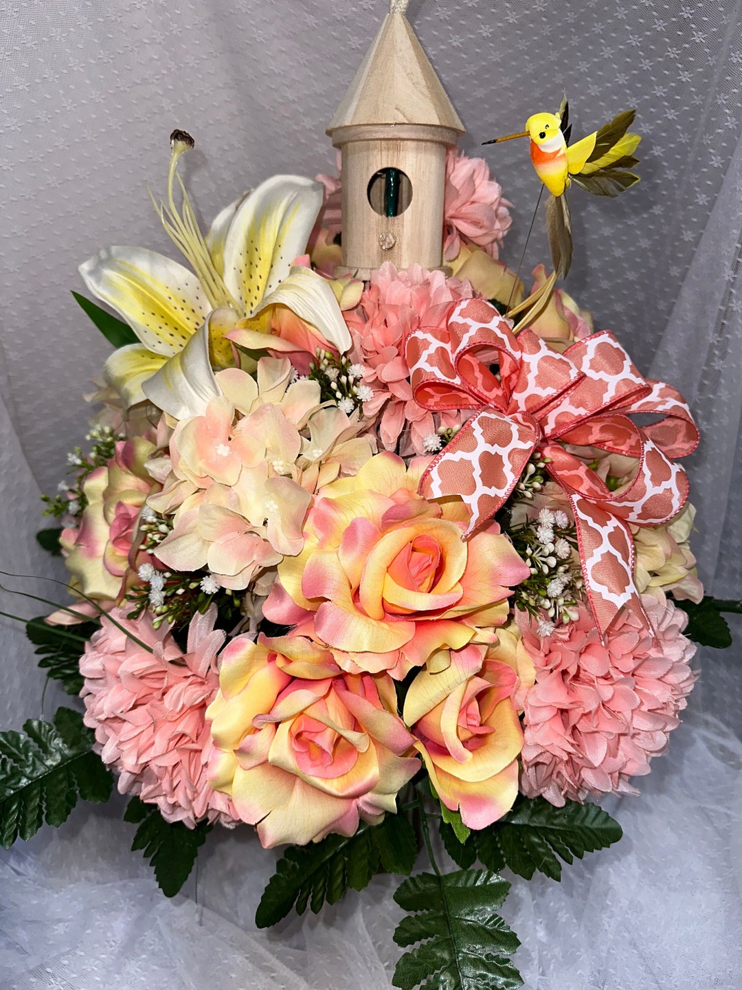 Hummingbird Cemetery Vase Floral Arrangement - Etsy