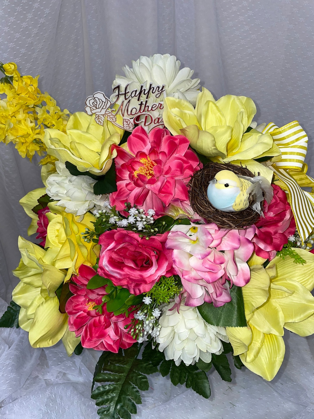 Rose and Yellow Cemetery Memorial Gravesite Vase Floral Arrangement - Etsy