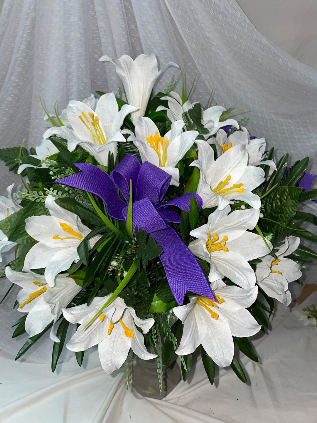 B. Easter Lily Cemetery Gravesite Vase Floral Arrangement - Etsy