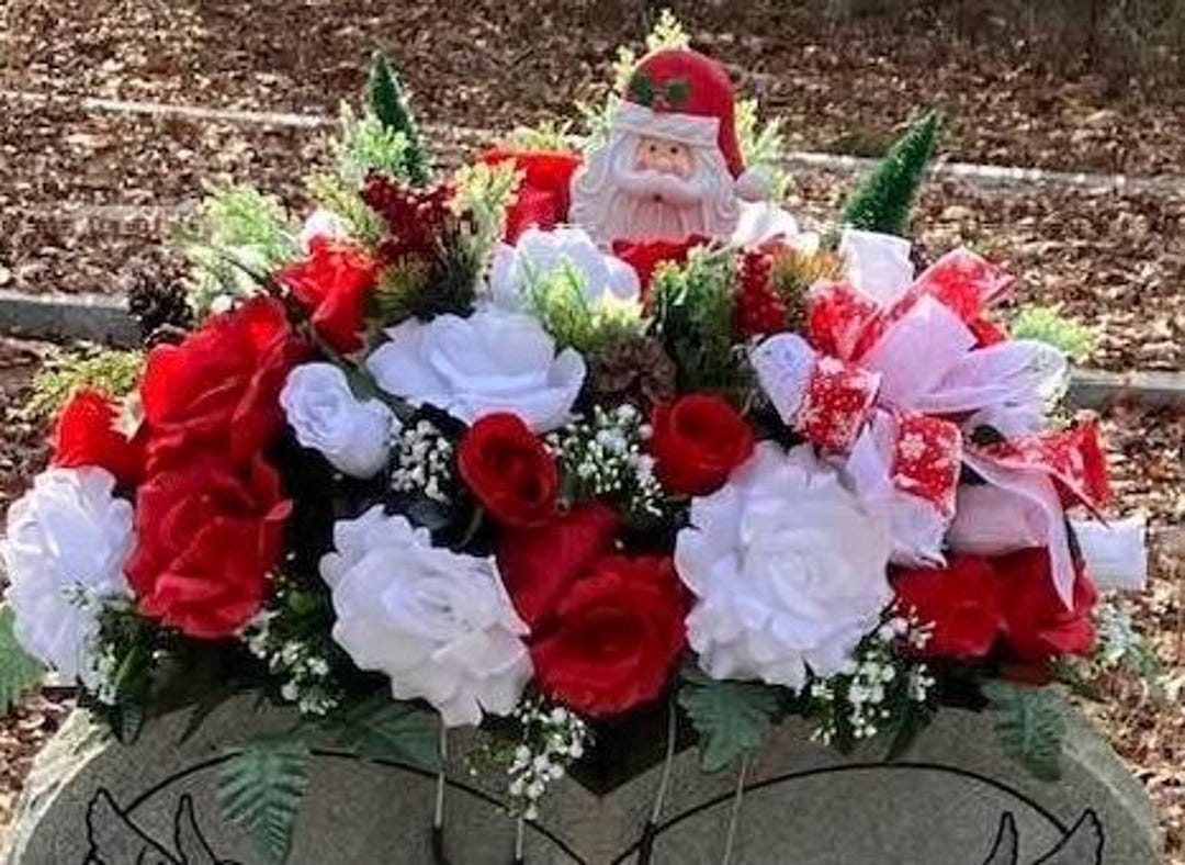 Christmas Santa Saddle Cemetery Headstone Flower Arrangement - Etsy