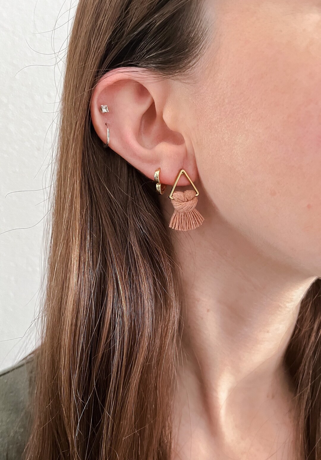 Triangle Macrame Studs L Macrame Earrings Macrame Knot - Etsy