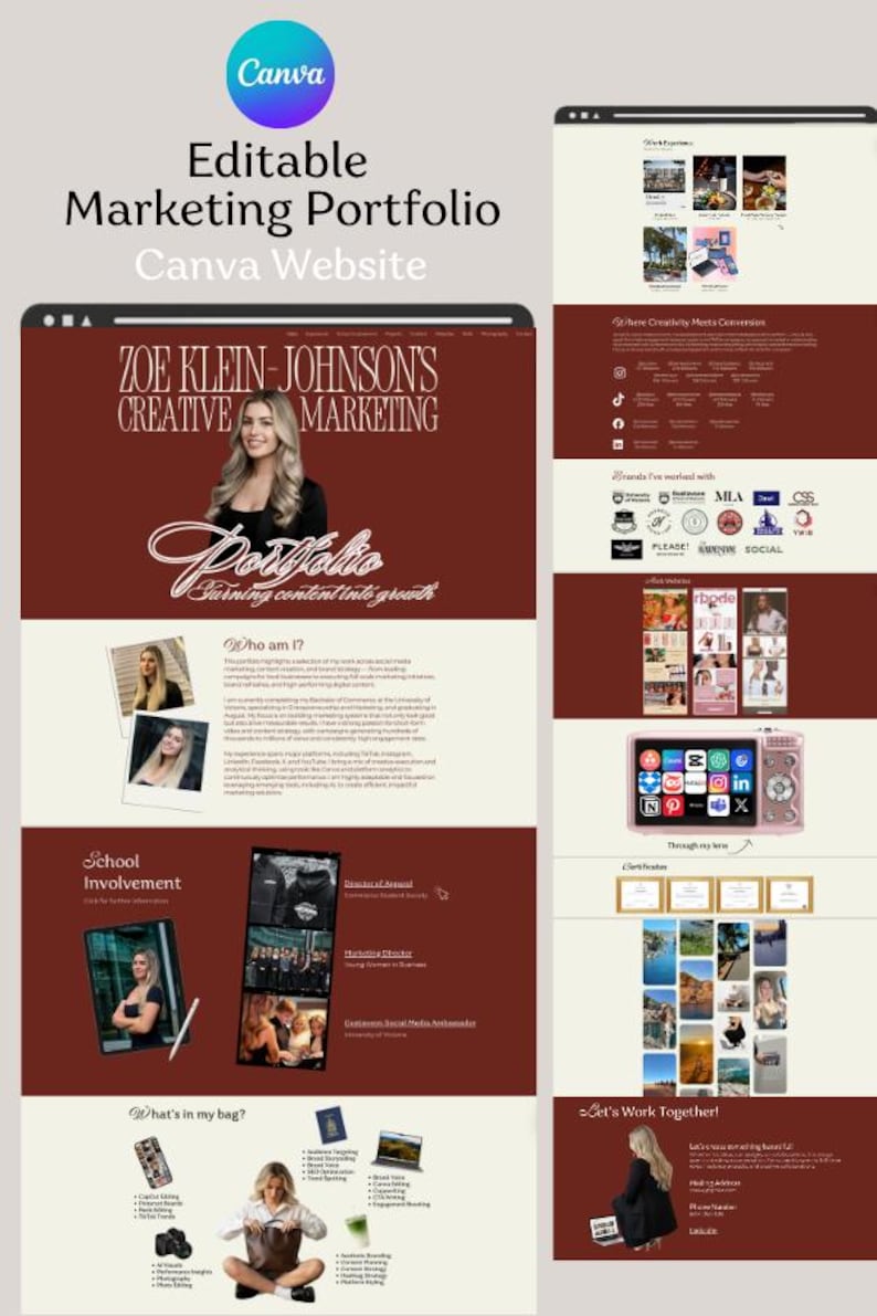 Editable Portfolio Website Template Canva, Personal Branding Site ...