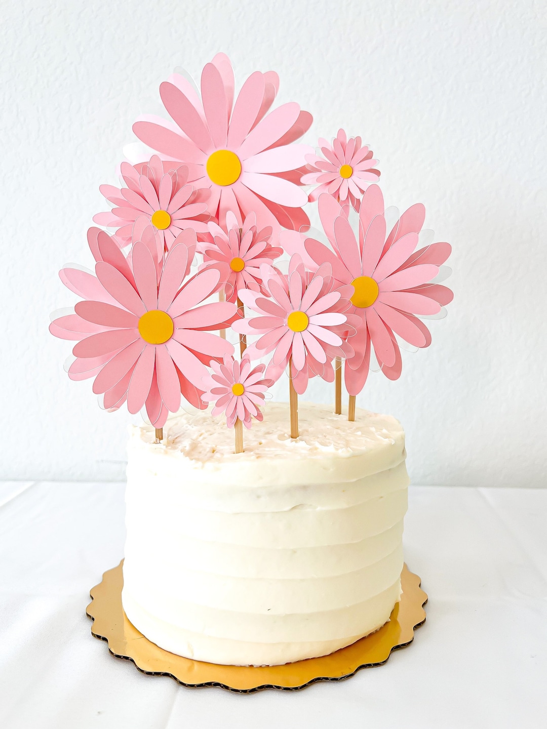 Handmade Pink Daisy Flower Cake Topper Set for Birthdays, Showers, or ...