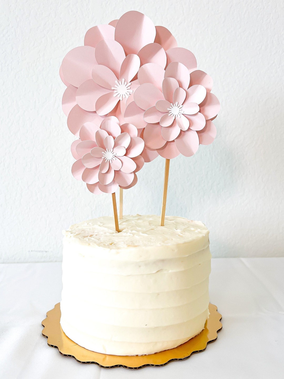 Blush Pink Floral Cake Topper With 3 Flowers for Showers, Birthdays, or ...