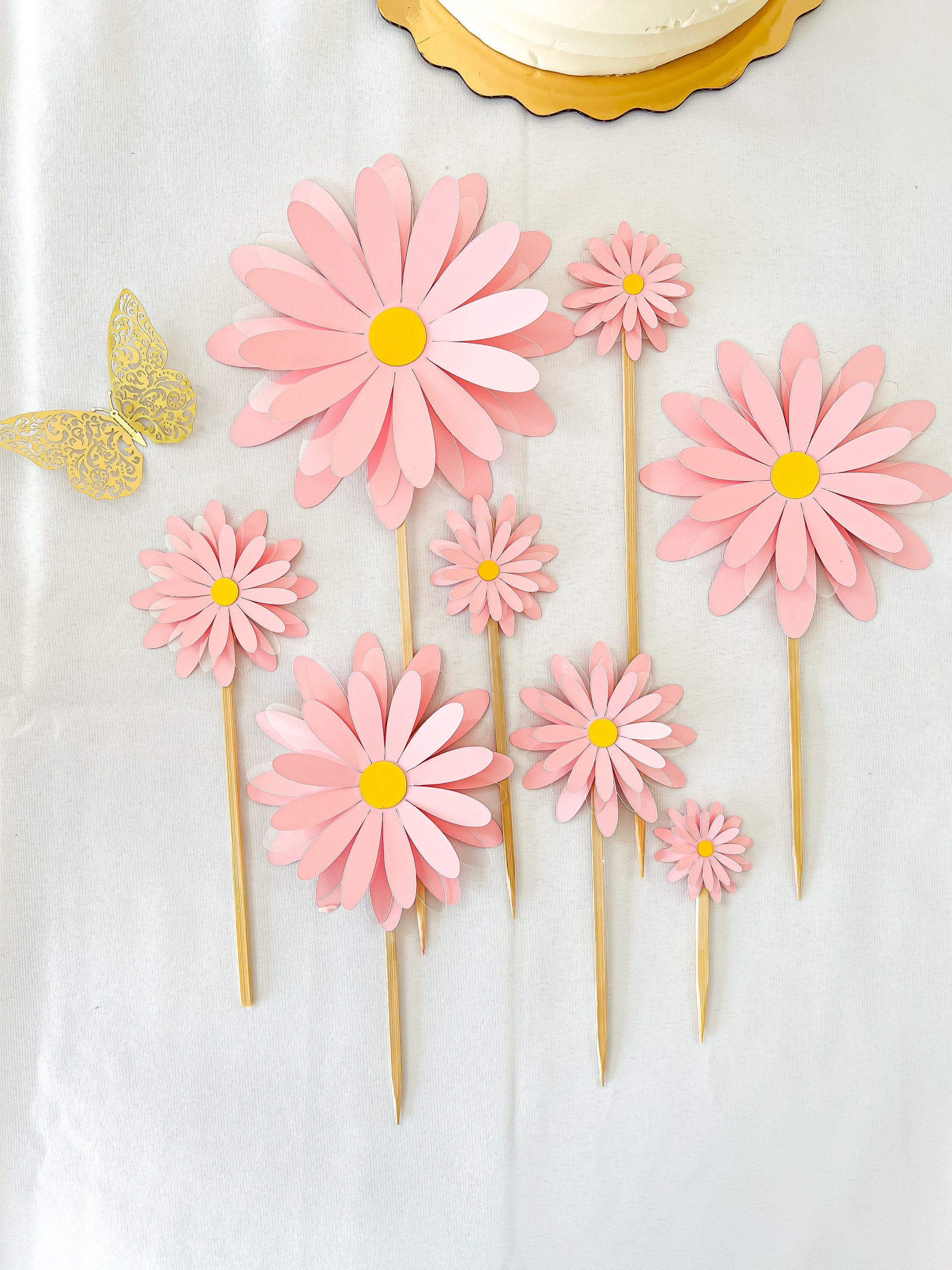 Handmade Pink Daisy Flower Cake Topper Set for Birthdays - Etsy