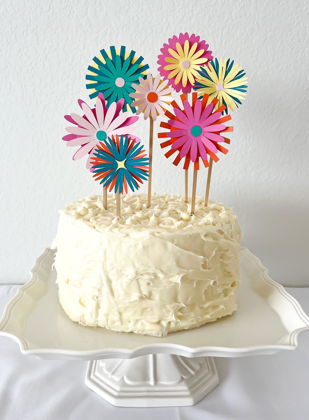 Handmade Colorful Flower Cake Topper Set for Birthdays, Showers, or ...