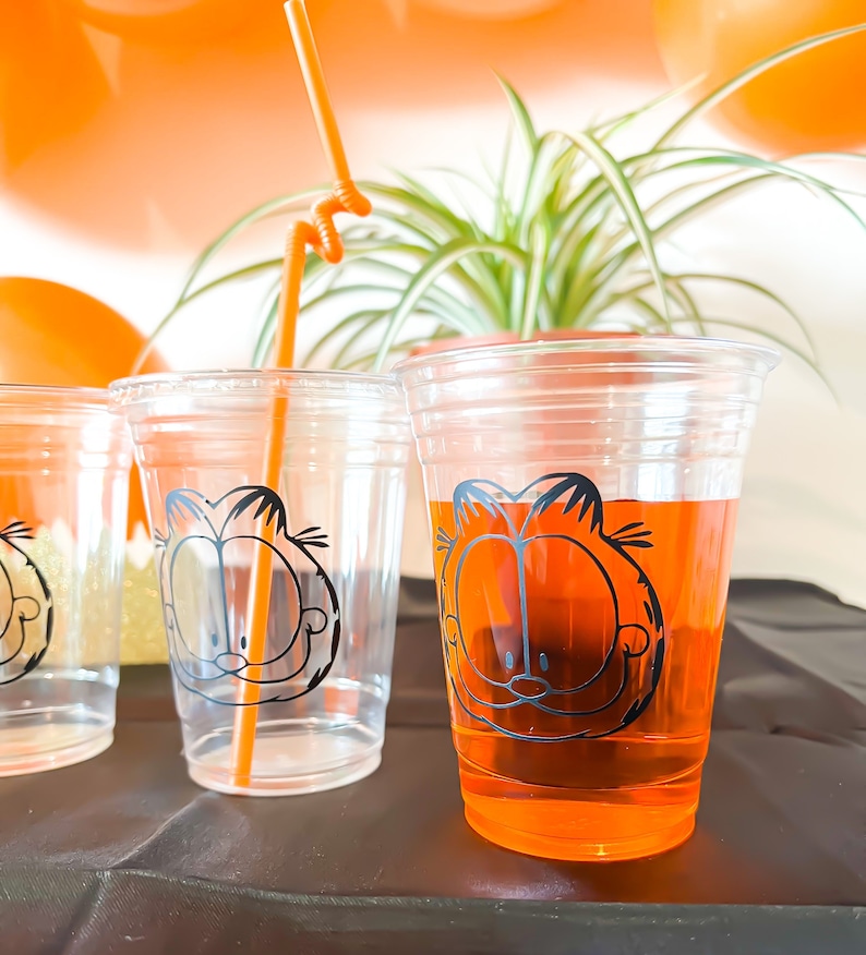 Garfield Inspired Plastic Party Cups With Optional Lid and - Etsy