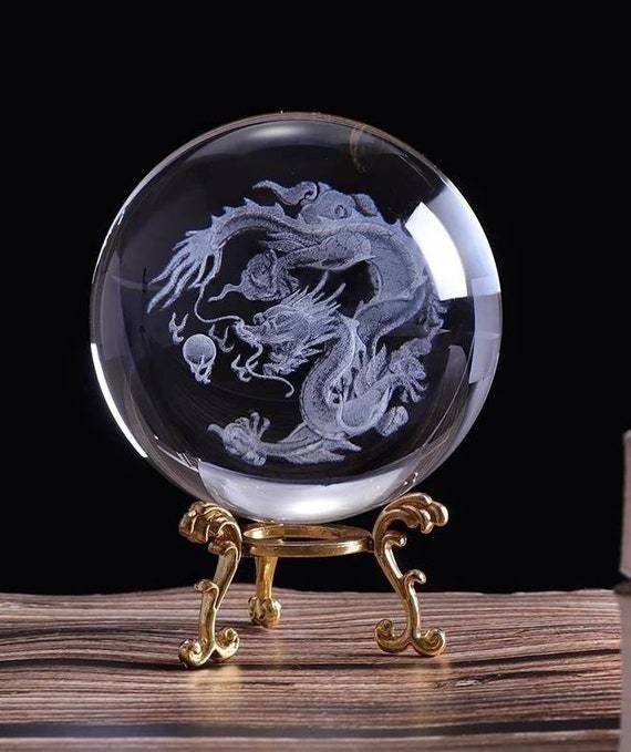 Crystal Dragon Feng Shui 3D Globe Etched Glass Ball Dragon - Etsy