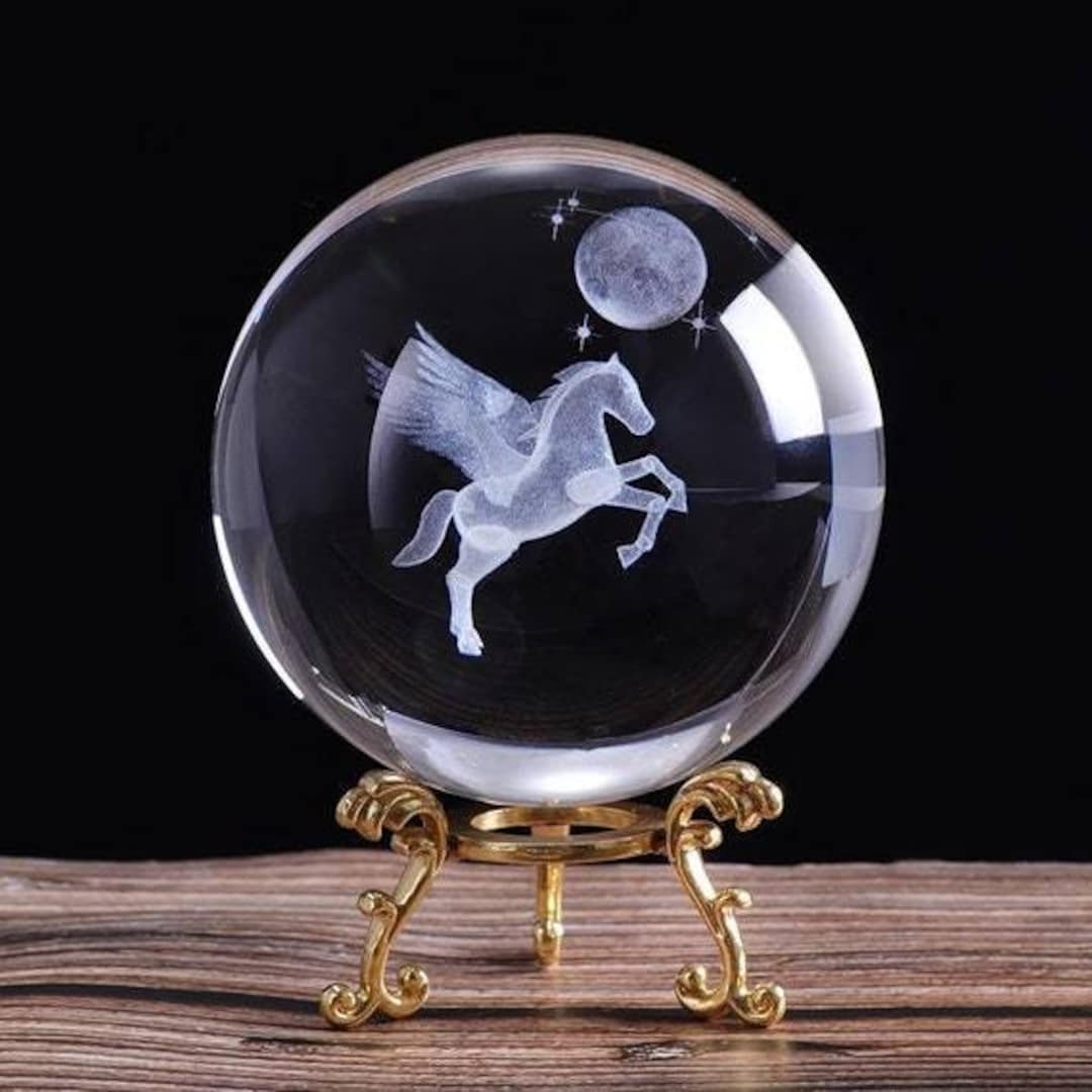 Laser Engraved Unicorn Crystal Ball 3D Miniature Model Crystal Craft ...
