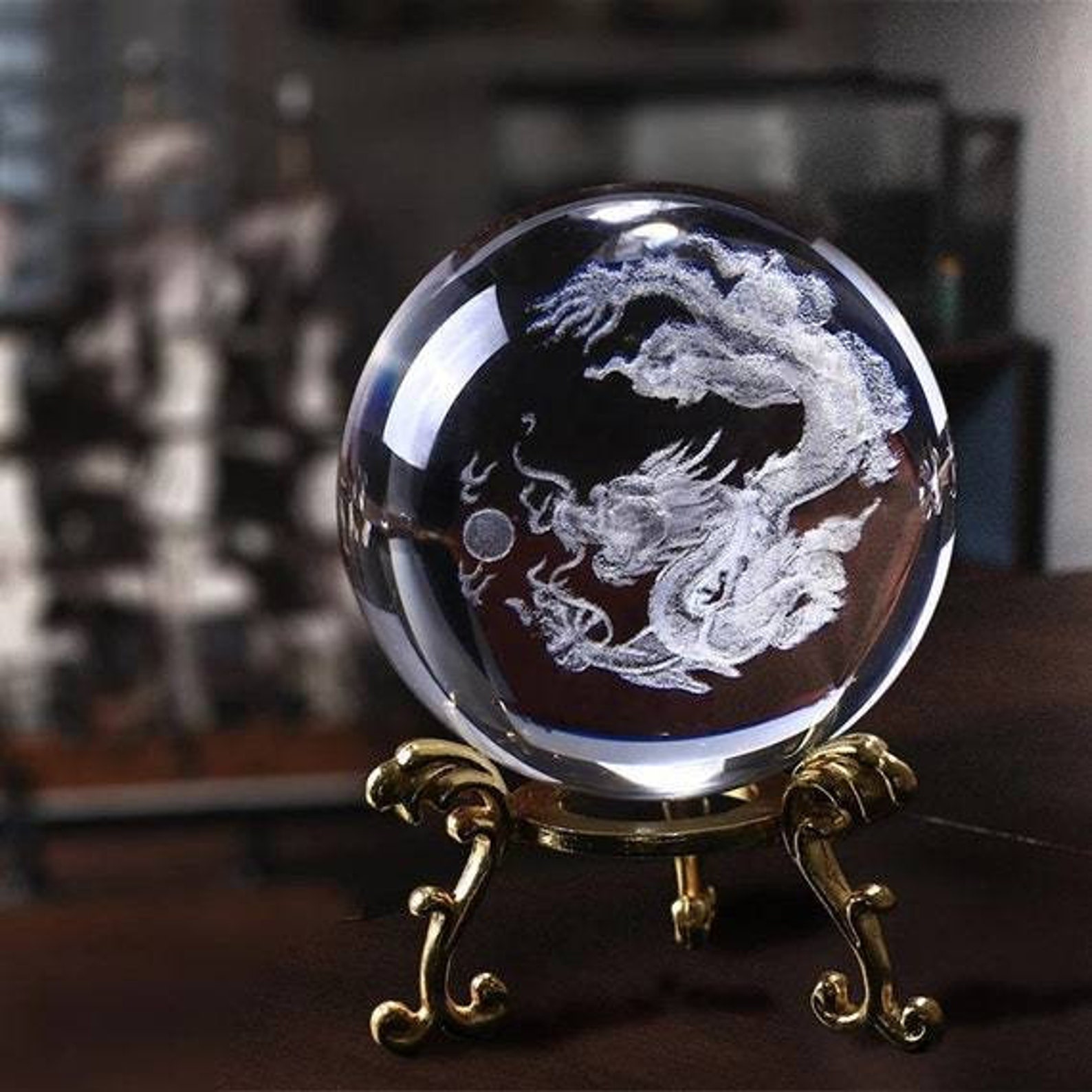 Laser Engraved Dragon Crystal Ball Glass Globe Sphere 3D Laser Engrave ...
