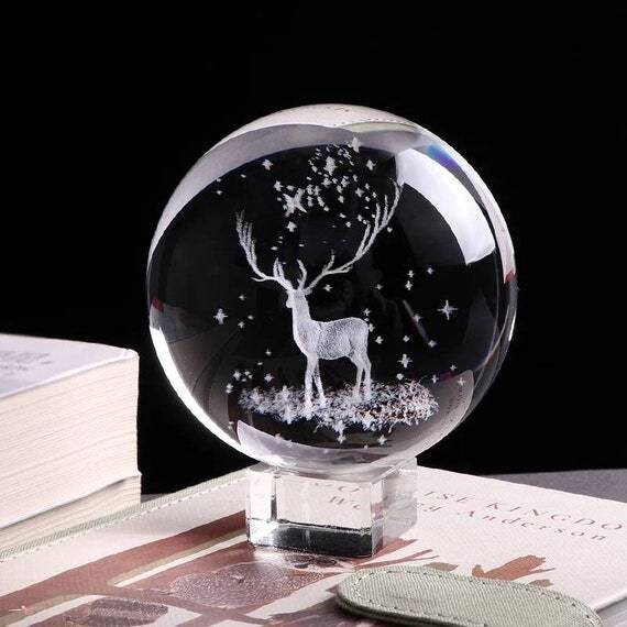 Laser Etched Elk 3D Deer Miniature Crystal 3 Ball K9 Crystal Wapiti ...