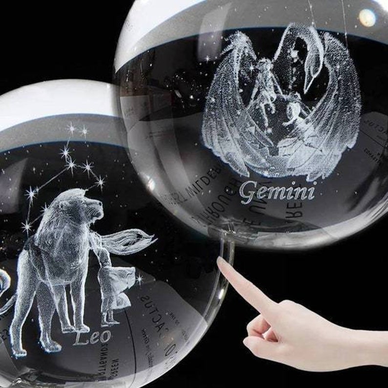 Laser Engraved Zodiac Sign Crystal Ball Miniature Model Globe - Etsy
