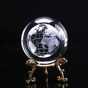 Crystal 3D Earth Globe Paperweight Stand Home Decor Desktop Table ...