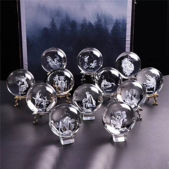 Laser Engraved Zodiac Sign Crystal Ball Miniature Model Globe - Etsy