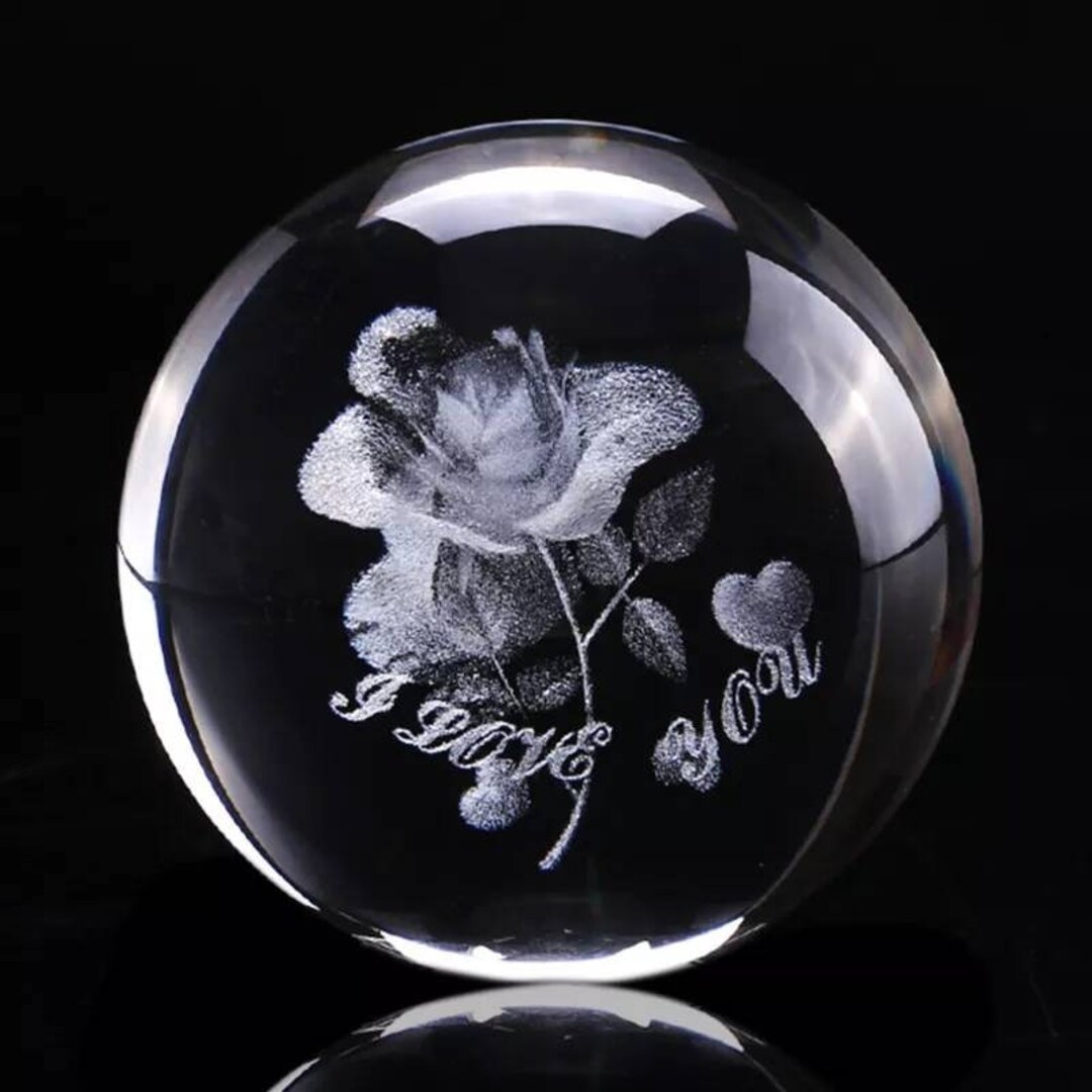 3D Rose Crystal Ball Miniature Flower 60mm Globe Laser Engrave Quartz ...