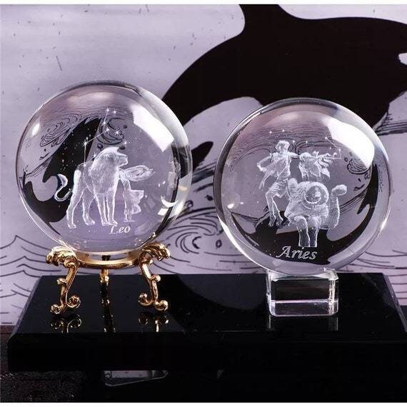Laser Engraved Zodiac Sign Crystal Ball Miniature Model Globe - Etsy