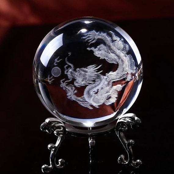 Laser Engraved Dragon Crystal Ball Glass Globe Sphere 3D Laser - Etsy