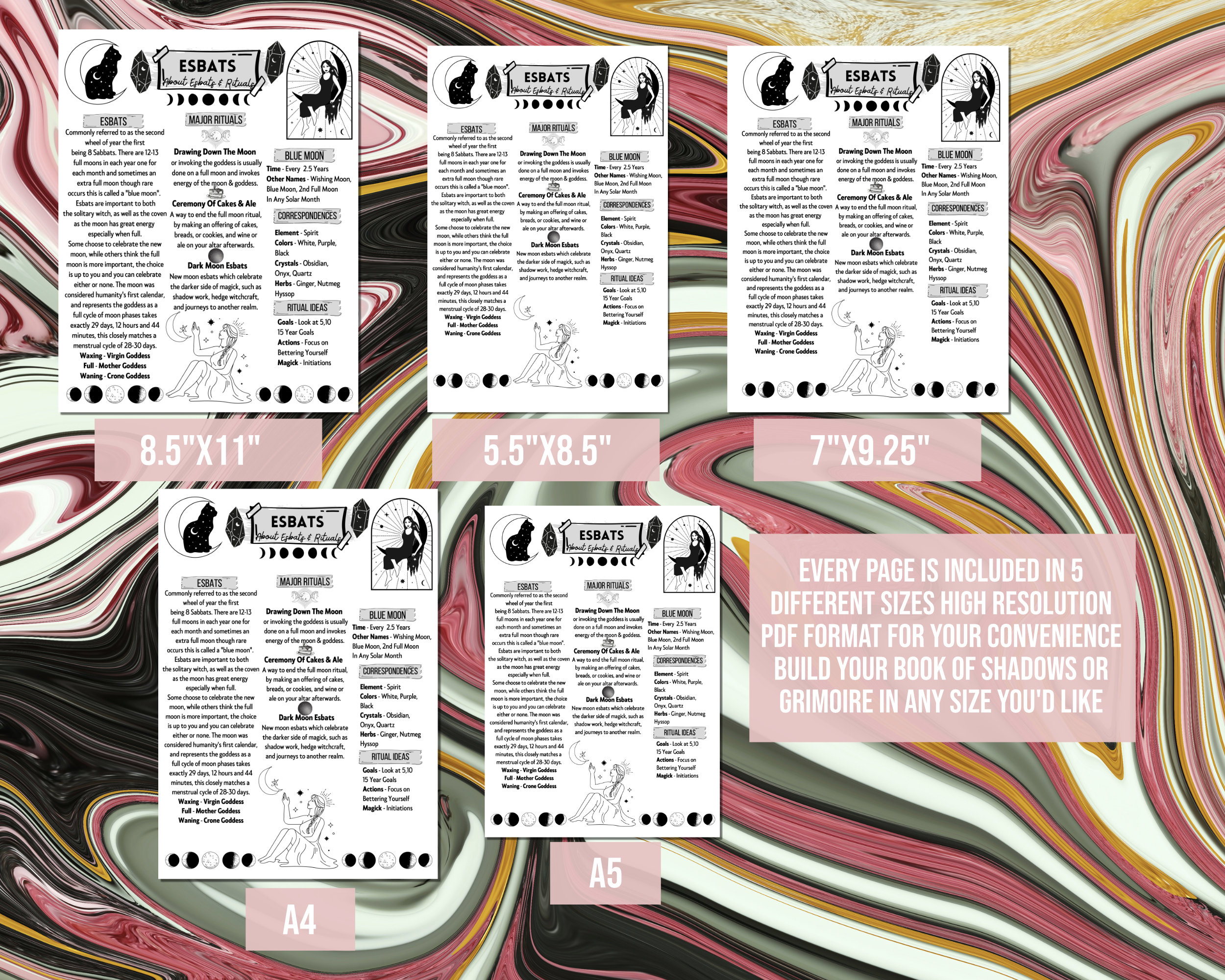 Esbats Cheat Sheets for Beginners, Learn Witchcraft Journal Pages, Full ...