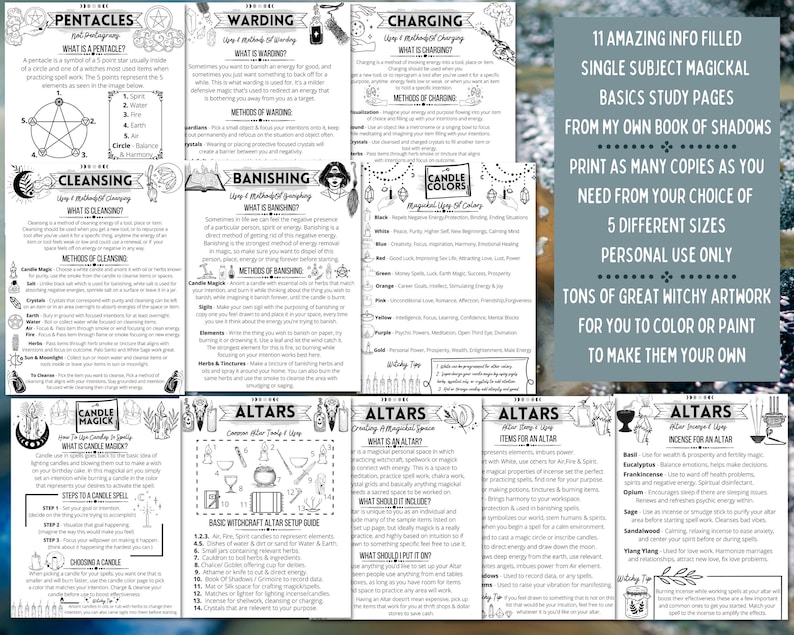 Basic Witchcraft Printable Guide Beginners, Basics of Magick Set 3, Grimoire Sheets, Digital ...