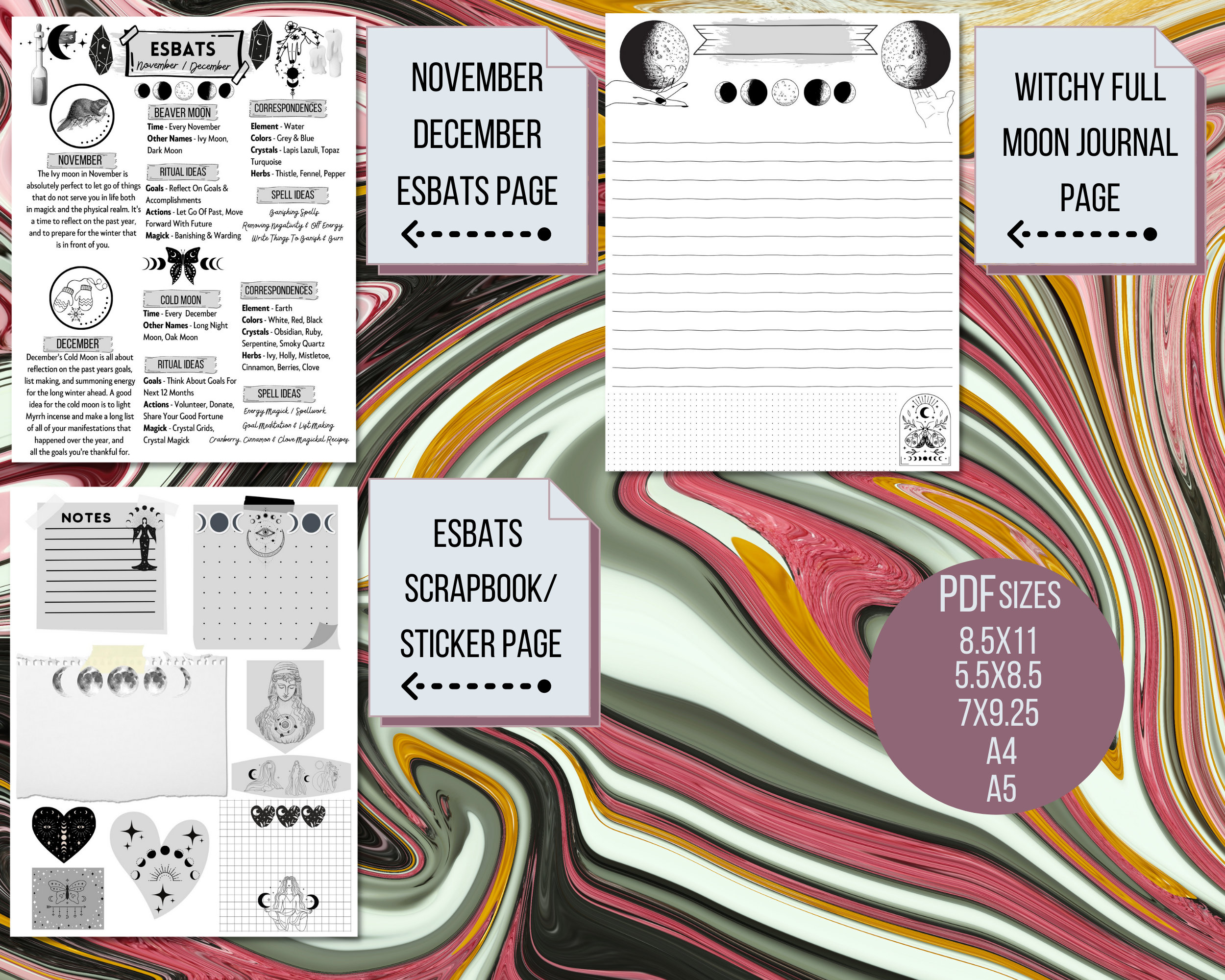 Esbats Cheat Sheets for Beginners, Learn Witchcraft Journal Pages, Full ...