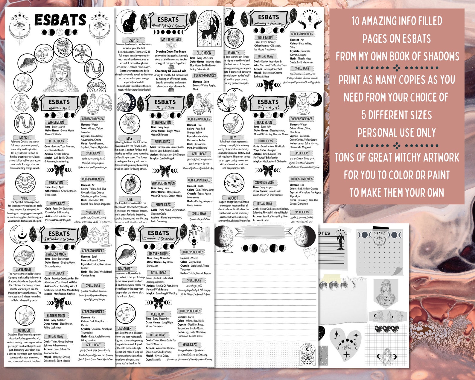 Esbats Cheat Sheets for Beginners, Learn Witchcraft Journal Pages, Full ...