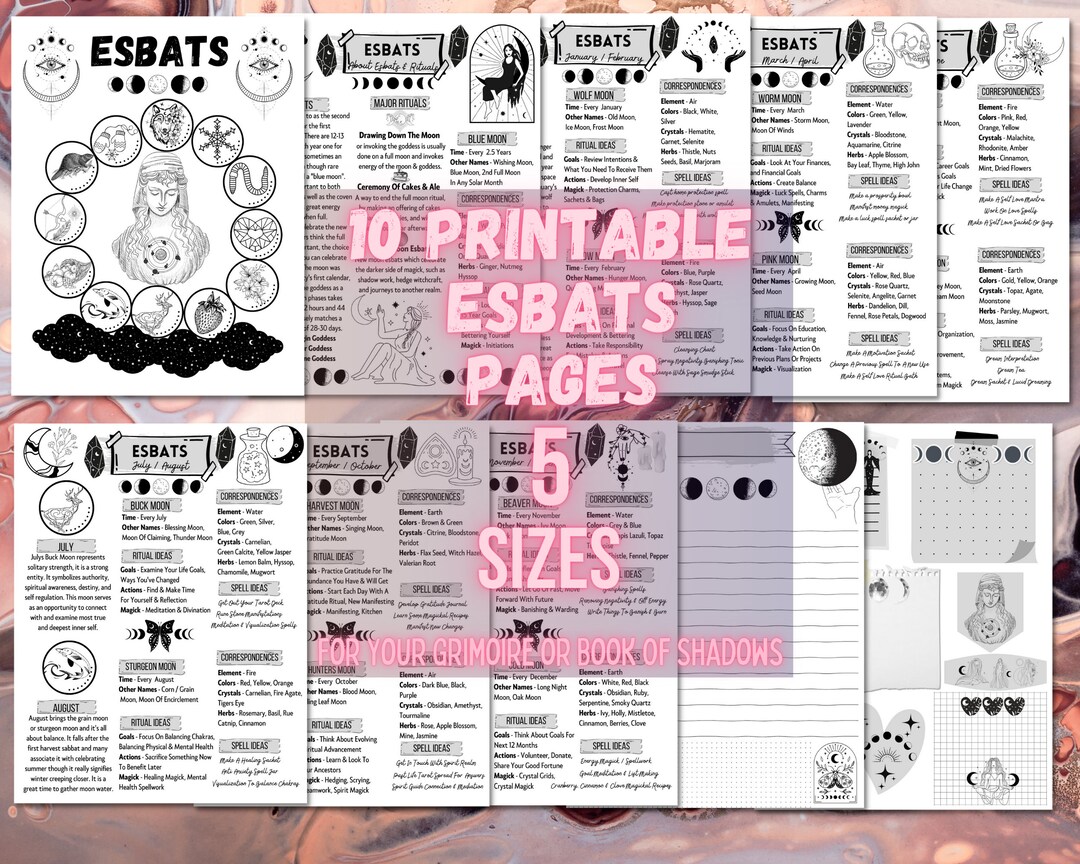 Esbats Cheat Sheets for Beginners, Learn Witchcraft Journal Pages, Full ...