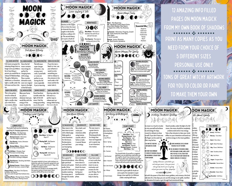 Moon Magick Sheets for Beginners, Basics of Lunar Cycles, Moon Cycles ...