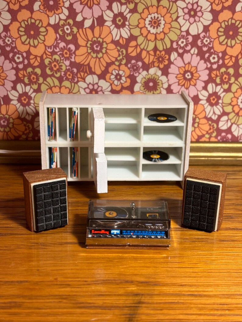 Vintage Lundby Dolls House Stereo and Stereo Bench Miniature Furniture ...