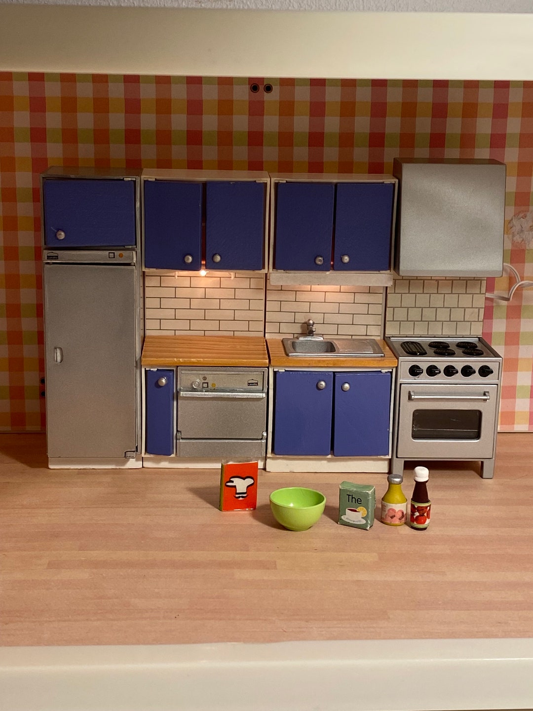Lundby Original Blue Kitchen With Lights and Accessoarer to Dollhouse ...