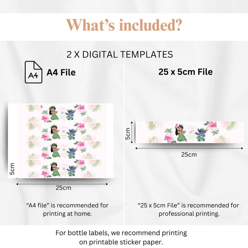 Lilo and Stitch Birthday Party Bottle Labels - Pink, Hawaiian and ...