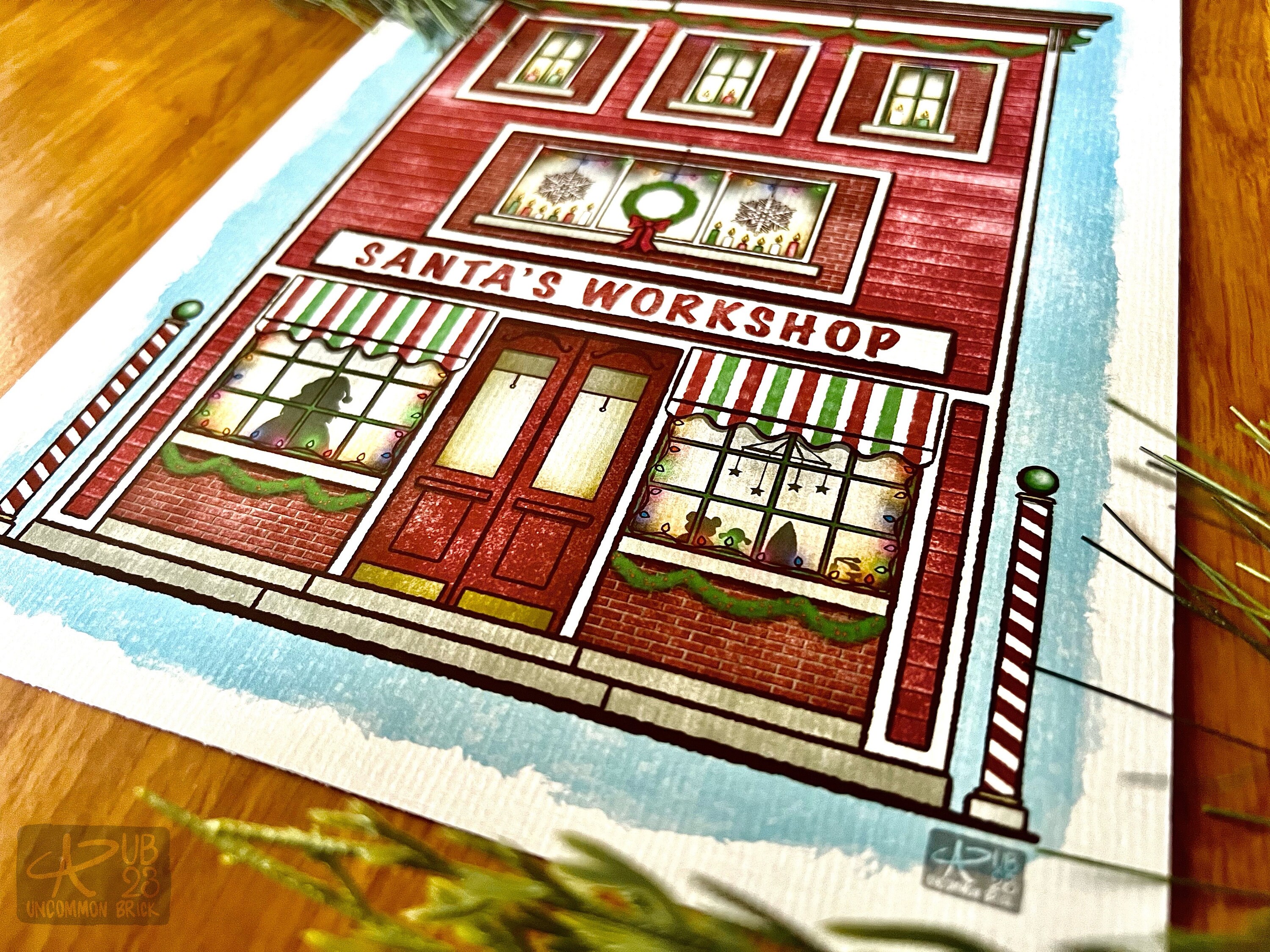 Santa’s Workshop Toy Store, Original Christmas Digital Watercolor Decor ...