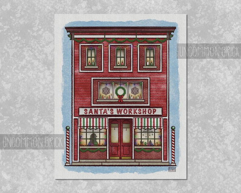 Santa’s Workshop Toy Store, Original Christmas Digital Watercolor Decor ...