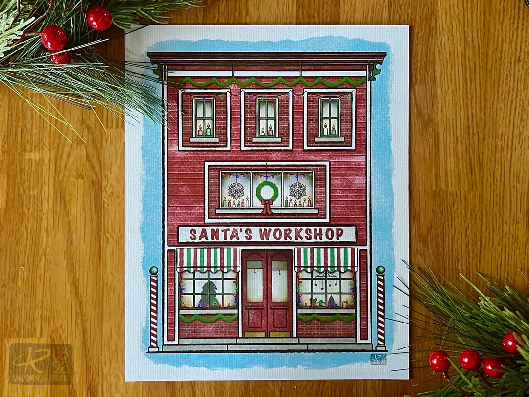 Santa’s Workshop Toy Store, Original Christmas Digital Watercolor Decor ...