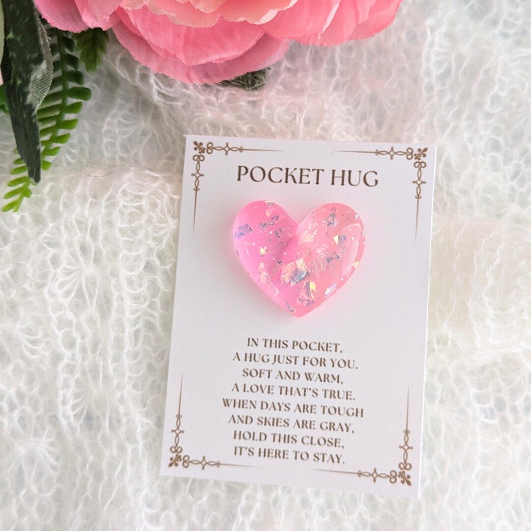 Pink Glitter Heart Pocket Hug, Pocket Heart Token, Tween Girl Gift ...