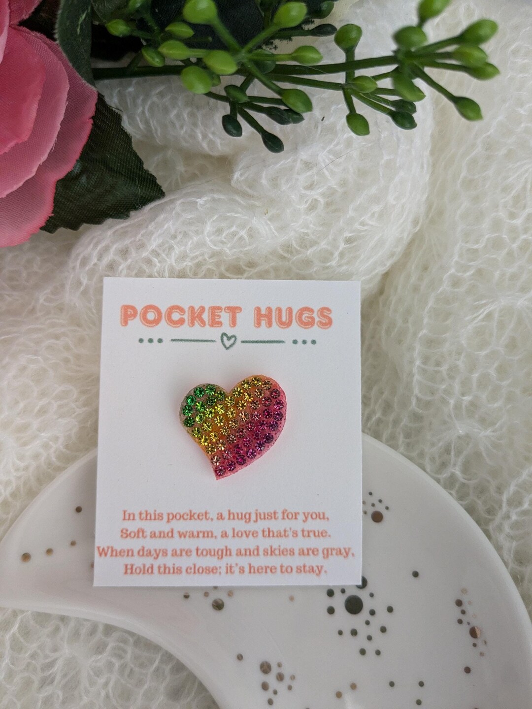 Rainbow Heart Pocket Hug, Going Away Gift, Funeral Favor, Love Token ...