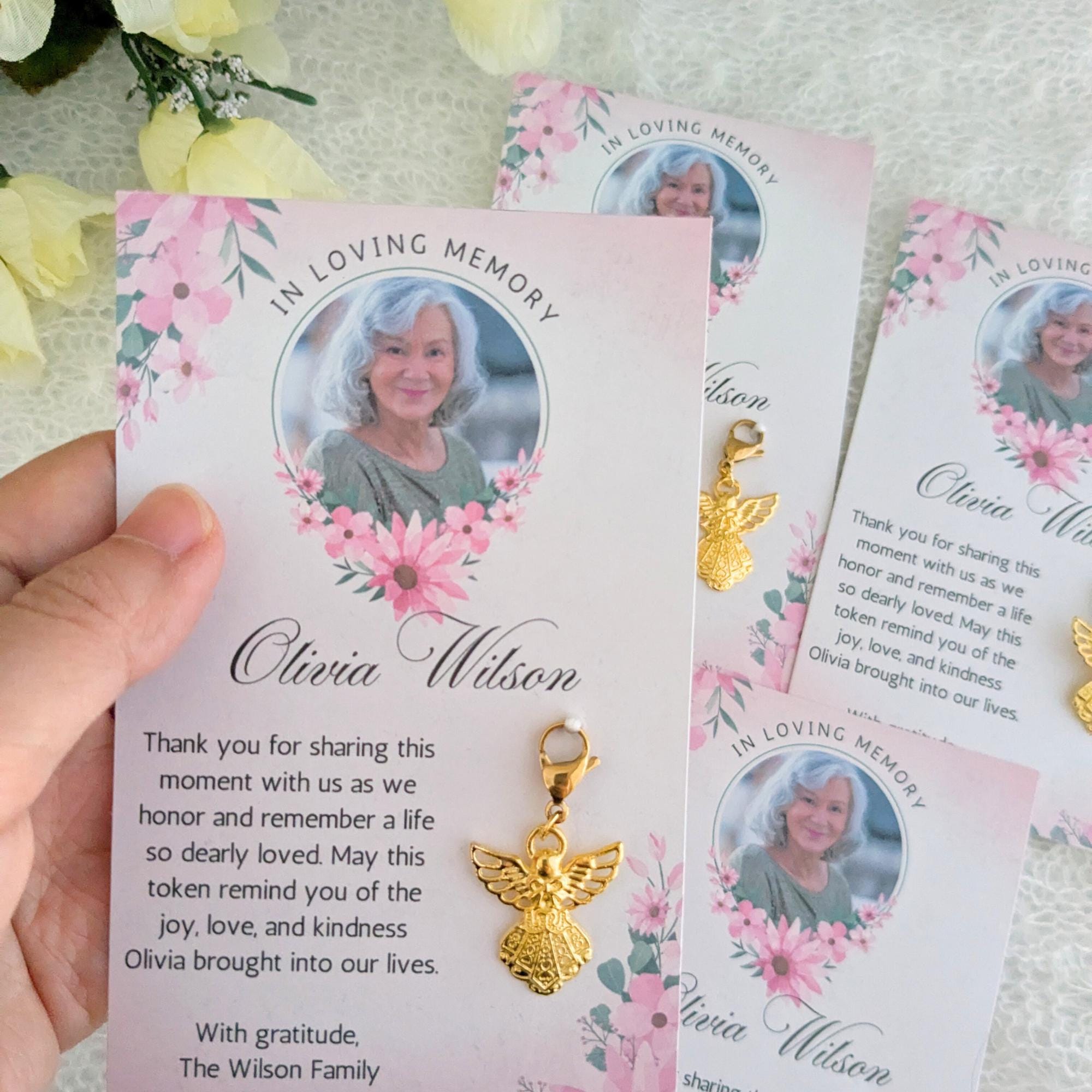 In Loving Memory Funeral Cards, Angel Charm Keychain, Grieving Memorial ...